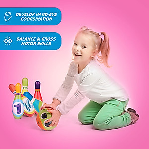 ToyVelt Kids Bowling Set - with 10 Bowling Pins & 2 Balls - Educational Early Development Indoor & Outdoor Games Set - for Toddlers & Infants Boys & Girls Ages 3,4,5-12 Years Old