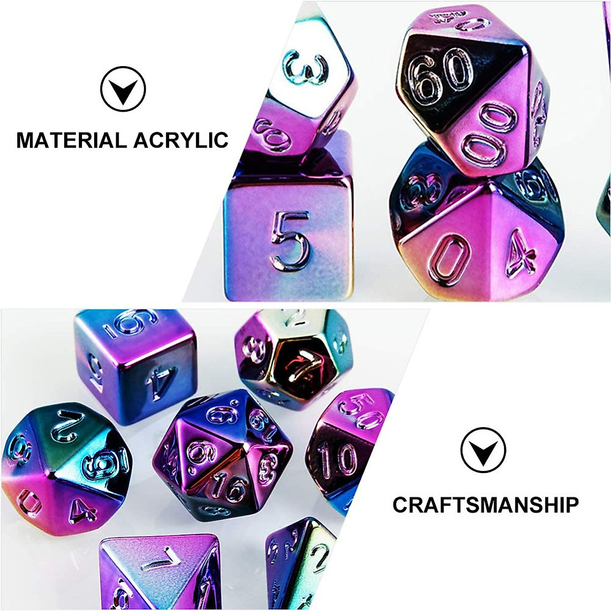 NUOBESTY 7pcs Polyhedral Dice Set Tabletop Roleplaying RPG Gaming Novelty Accessories for Role Playing Game Math Teaching
