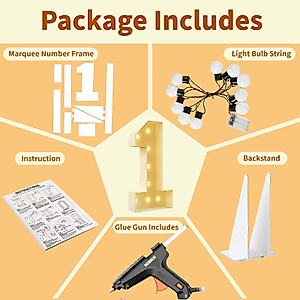 GENNIZZ 4FT Marquee Numbers with Hot Glue Gun, Marquee Light Up Numbers for 1st 21st Birthday Decorations, Marquee Light up Letters Anniversary Party Decor, Mosaic Numbers for Balloons Number 2