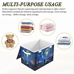 Romantic Spiral Starry Night Fabric Storage Bin with Lid Storage Bins for Shelves