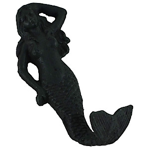TG,LLC Treasure Gurus Mermaid Wall Hook Cast Iron Antique Green