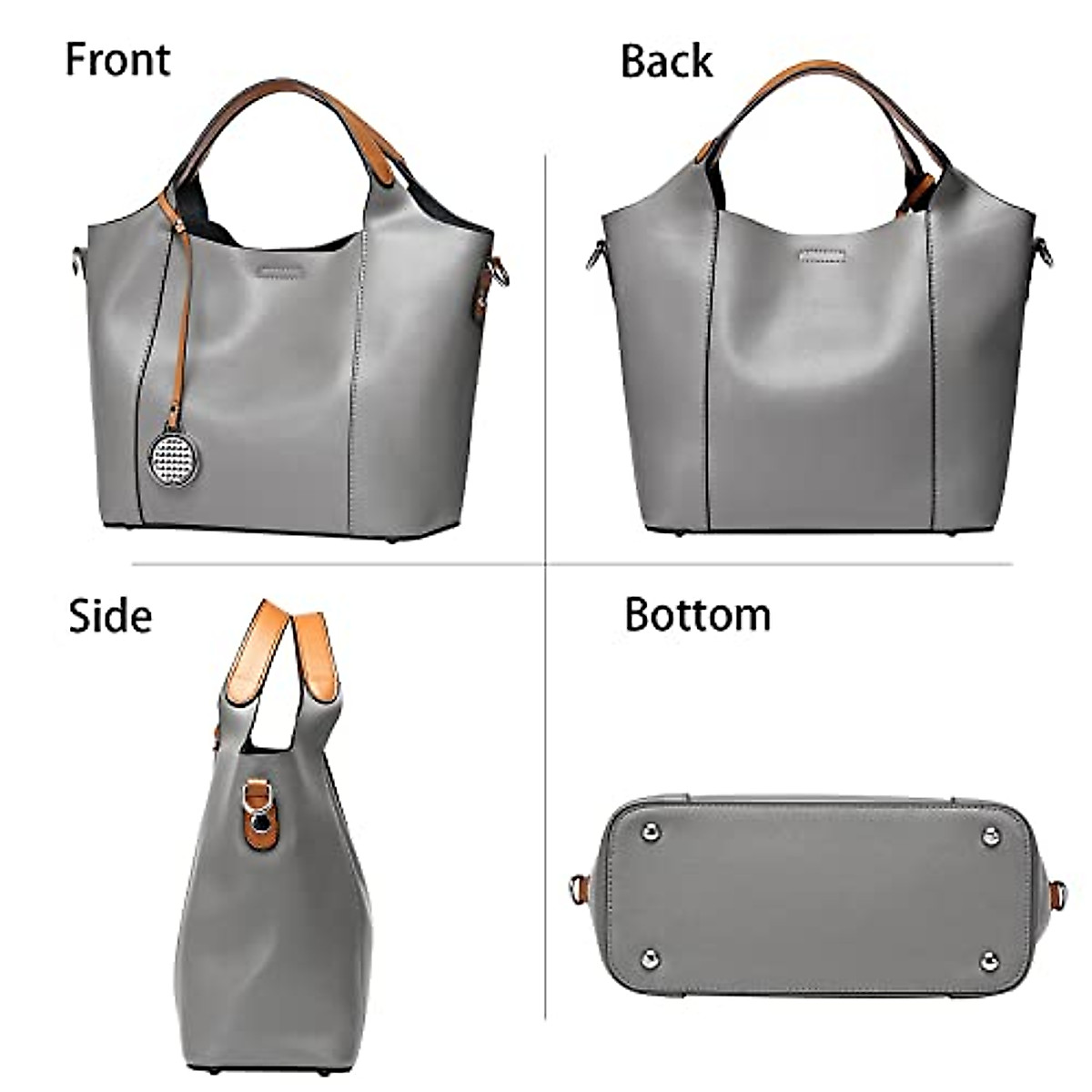 HESHE Leather Womens Shoulder Handbags 2 in 1 Bag Top Handle Tote Purse Satchel Ladies Purses Crossbody Bag (Grey)