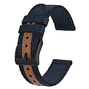 BISONSTRAP Sporty Nylon Watch Bands, Military Watch Strap for Men 22mm, Blue with Black Buckle