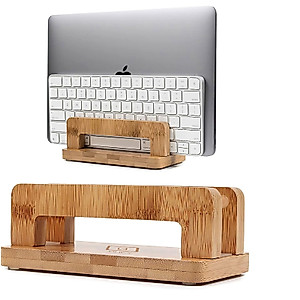 Duky Vertical Laptop Stand Holder, Desktop Wooden Bamboo Stand for MacBook with Adjustable Dock Size, Fits All MacBook, Surface, Chromebook and Gaming Laptops (Up to 17.3 inches) IPad, Tablets
