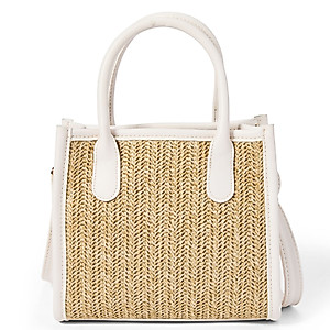 Like Dreams Women Fashion Crossbody Woven Straw Inner Polka Vegan Leather Summer Top Handle Purse (Ivory)