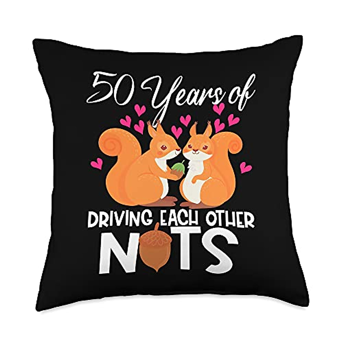Wedding Anniversary Gifts by K 50th Wedding Anniversary Fifty Years Squirrel Still Nuts Throw Pillow, 18x18, Multicolor