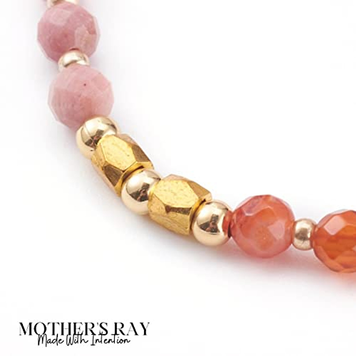 Mother's Ray True Friendship Affirmation Bracelet – Rhodochrosite and Agate Beaded Bracelets – Genuine Gemstones and Crystals Bracelet for Women – Adjustable Nylon Cord for Comfortable Wear