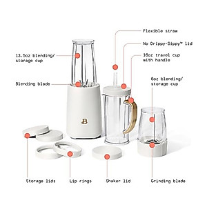 Beautiful Personal Blender Set with 12 Pieces, 240 W, (White Icing) by Drew Barrymore