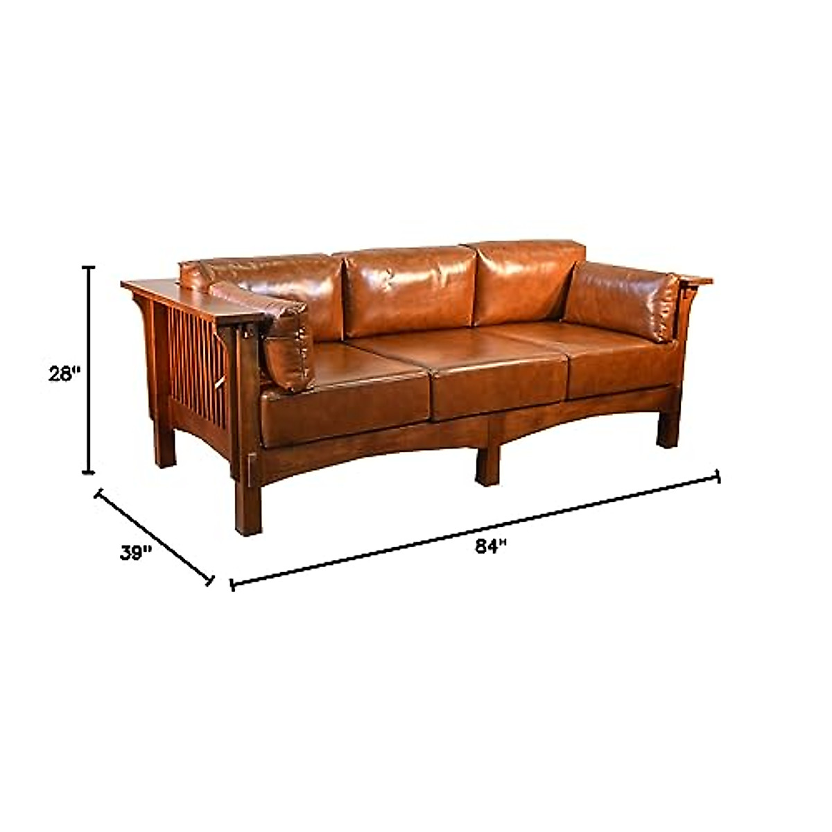 Crafters and Weavers Mission Crofter Style Sofa - Solid Quarter Sawn White Oak and Leather Cushions (Russet Leather)
