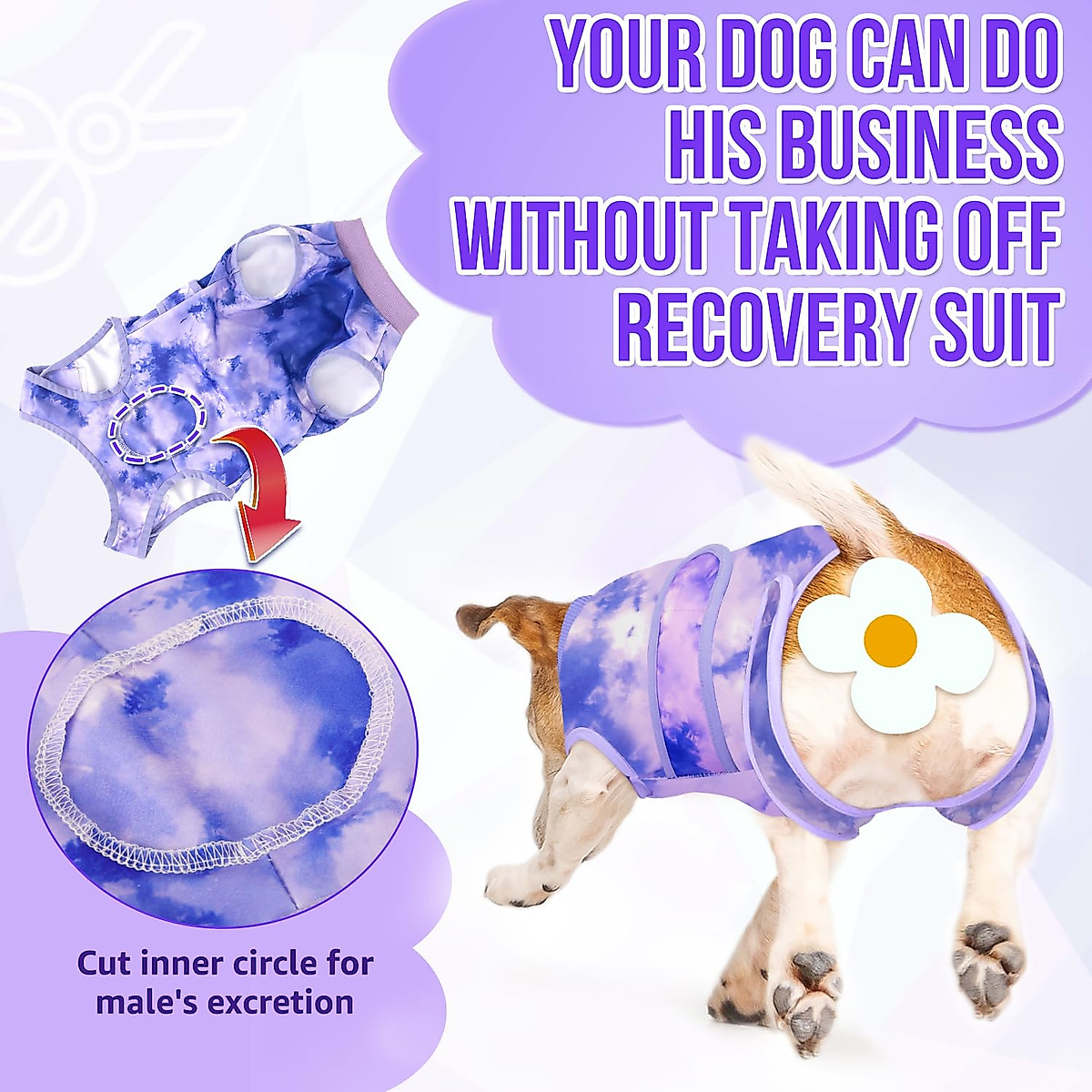 Lukovee Recovery Suit for Dogs, Zipper On Recovery Suit for Female Male Dog, Onesie Abdominal Wounds Cone E-Collar Alternative Prevent Licking Spay Recovery Suit (Purple Tie-dye,Large)