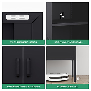 Ustamio Storage Cabinet - Modern Accent Buffet Cabinet with Half Mesh Doors and Adjustable Shelves, Large Capacity Metal Sideboard Storage Cabinet for Living Room, Kitchen, Entryway (White)