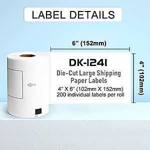 Replacement for Brother DK-1241 Die-Cut 4" x 6" Shipping Labels, 102mm x 152mm Address Paper Labels, for Brother QL Label Printer QL-1110NWB QL-1100, 200 Labels/Roll (4 Rolls+1 Detachable Frame)