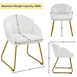 Yaheetech Flower Shape Velvet Armchair, Modern Side Chair Vanity Chair with Golden Metal Legs for Living Room/Dressing Room/Bedroom/Home Office/Kitchen, 2 Pieces, White