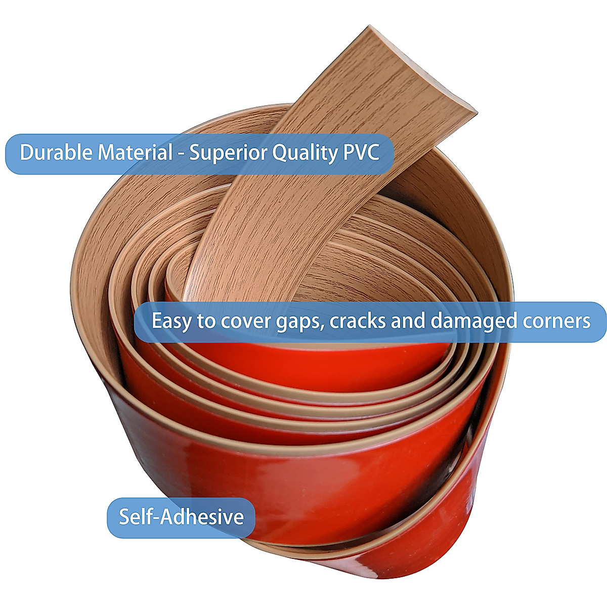 Floor Transition Strip Self-Adhesive Cover Strips Threshold Repair Floor Gap Vinyl Flooring Transitions Laminate Floor Flat Divider Strip Minimalism Oak Wood Grain Design 6.6FT (4cm, Light Brown)