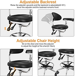 Helivivfy Dental Assistant Chair,Dentist Chair with 360° Rotation Armrest,Dental Stool with Adjustable Backrest and Height Soft PU Leather Black