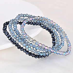 VONRU 9 Sets Crysal Bead Bracelets for Women Bohemain Stackable Bracelet Charm Mixed Color Handmade Strand Bracelet for Sisters Wife Daughter