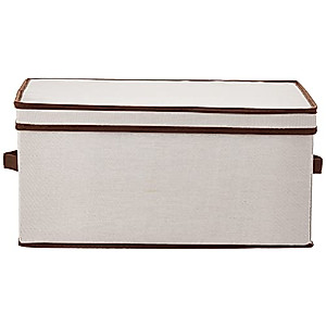 Household Essentials Natural 542 Vision Storage Box with Lid and Handles | Balloon Goblet Wine Glasses Canvas with Brown Trim