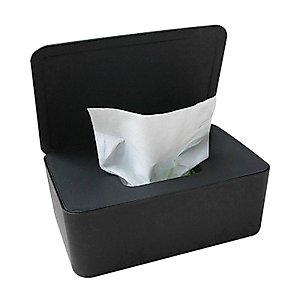 Wipes Dispenser, Baby Wipes Case, Dustproof Moisture-Keeping with Lid, Storage Case Tissues Box Non-Slip Wipe Container with Sealing Design for Home Office(Black)