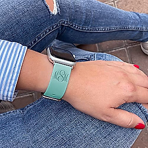 Custom Personalized Bands Compatible with Apple Watch 38mm 40mm 42mm 44mm, Name Monogram Laser Engraved Gift Soft Silicone Sport Loop Replacement Wrist Strap for iWatch Series SE/6/5/4/3/2/1