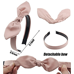 Carede Solid Bow Headbands for Women Twist Knot Headbands Wired Rabbit ears Plastic Headbands with Teeth Elastic Cloth Bowknot Headwrap Hair Accessory,Pack of 6