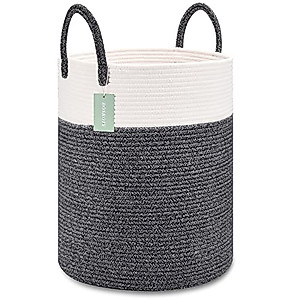 BOSROTY Extra Large Blanket Basket, Tall Laundry Basket, Laundry Hamper, Large Storage Basket, 15.7”x 19.7”, Cotton Rope Basket, Woven Basket, Toy Basket, Clothes Baskets, White & Black