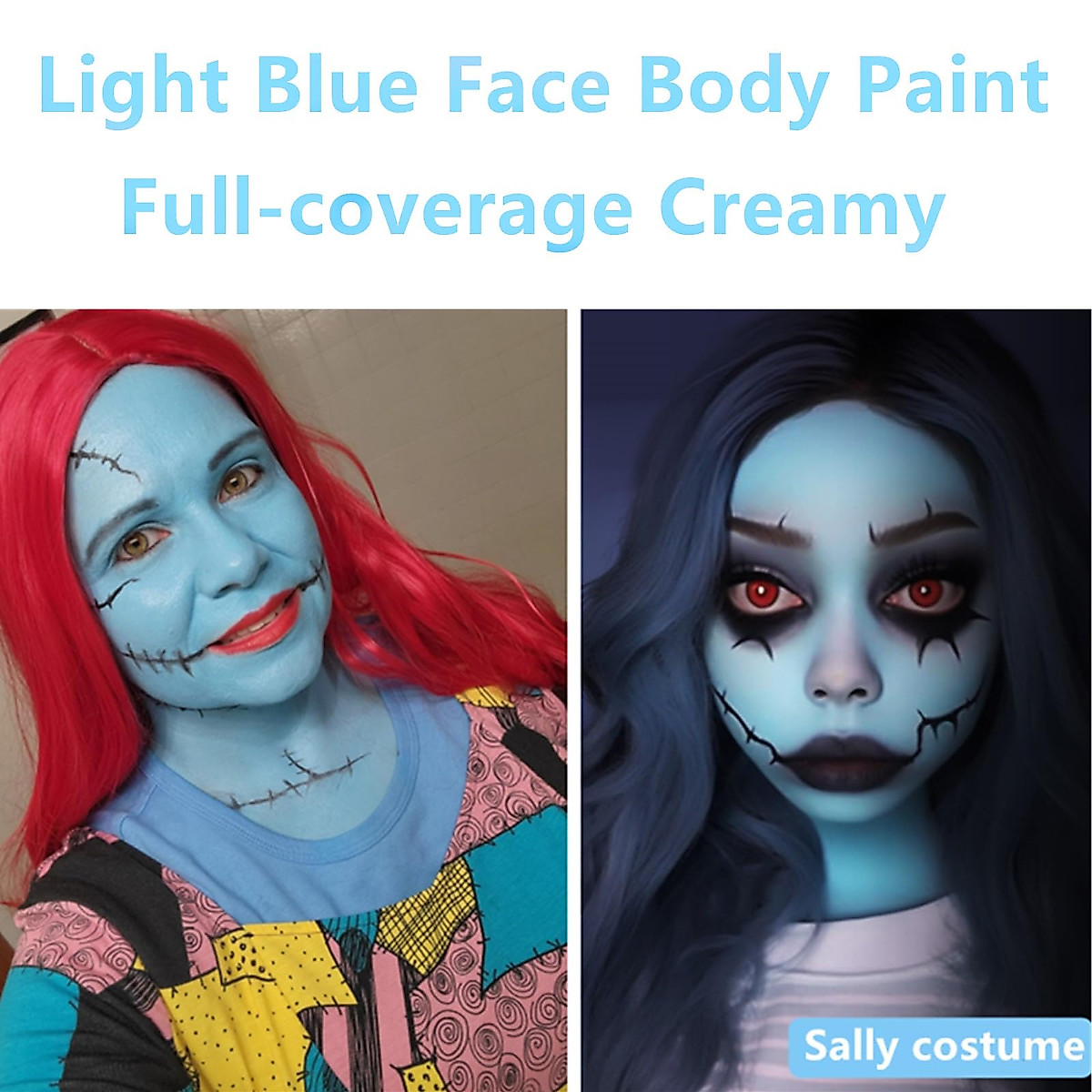 Go Ho Cream-Blendable Light Blue Face Paint Stick (1.06 Oz),Full-coverage Pale Blue Face Body Paint Stick for Halloween Cosplay SFX Corpse Bride Sally Makeup,Waterproof Blue Eye Black Stick