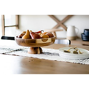 Chloe and Cotton | Large 12-Inch Brown Acacia Wood Bowl | Kitchen Counter Fruit Bowl | Decorative Pedestal Bowl for Entryway Table Decor