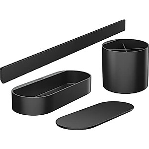 Hansgrohe 27968670 WallStoris Accessory Without Drilling, 4 Pieces, Wall Bar, Storage Basket, Lid, Toothbrush Beaker, Matte Black Bathroom Set