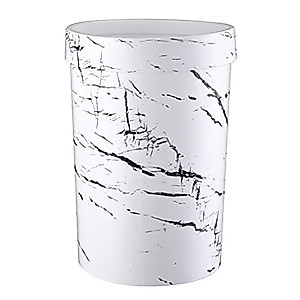 DOITOOL Plastic Trash Can Round Marble Print Rubbish Bin Kitchen Waste Basket Decorative Garbage Storage Container for Home Office Bathroom Bedroom Living Room