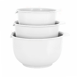 Glad Mixing Bowls with Pour Spout, Set of 3 | Nesting Design Saves Space | Non-Slip, BPA Free, Dishwasher Safe | Kitchen Cooking and Baking Supplies, White
