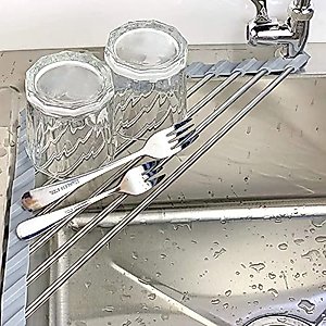 MOGALY Triangle Roll-Up Dish Drying Rack for Sink Corner - Multipurpose Heat Resistant Over-The-Sink Dish Drying Rack - for Many Kitchen Task - Gray
