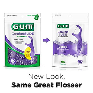 GUM - 887DD Comfort Slide Flossers for Tight Spaces, Fresh Mint, Dental Floss Picks, 90 Count (Pack of 6)