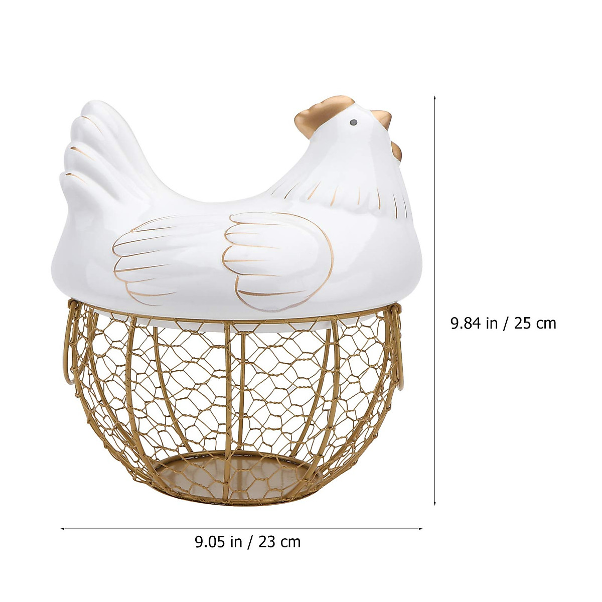 LIFKOME Chicken Egg Basket Metal Wire Egg Storage Basket with Ceramic Farm Chicken Lids for Gathering Fresh Eggs Chicken Egg Holders Egg Storage Container for Countertop, Kitchen