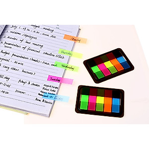 Mini Skater 2 Sheets Cute Neon Index Tabs Label Memo Paper Sticky Note for Page Marker, 5 Colors, 200PCS