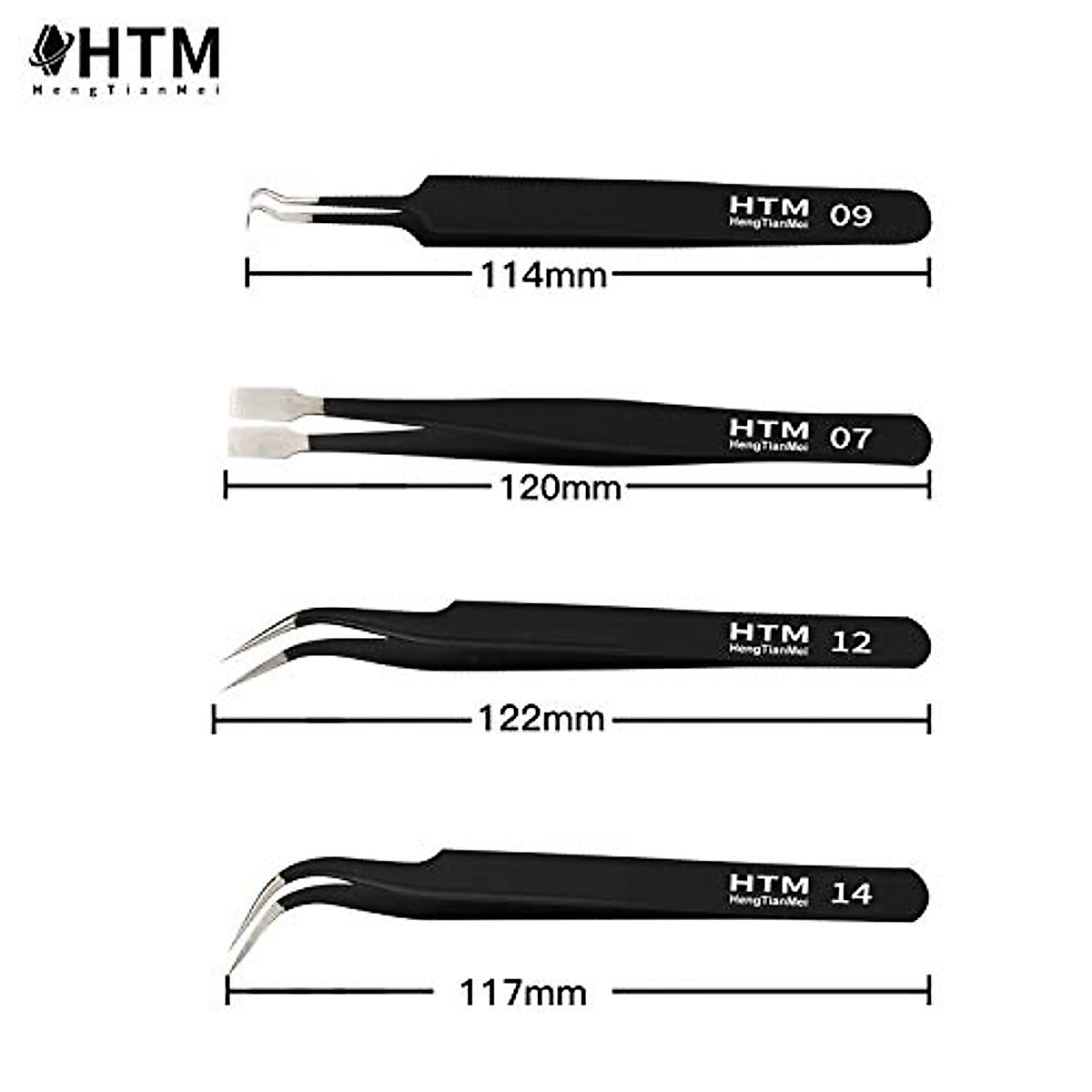 10PCS Precision Tweezers Set, HengTianMei ESD Anti-Static Stainless Steel Tweezers Kit Curved Tweezers for Craft, Jewelry, Electronics, Laboratory Work