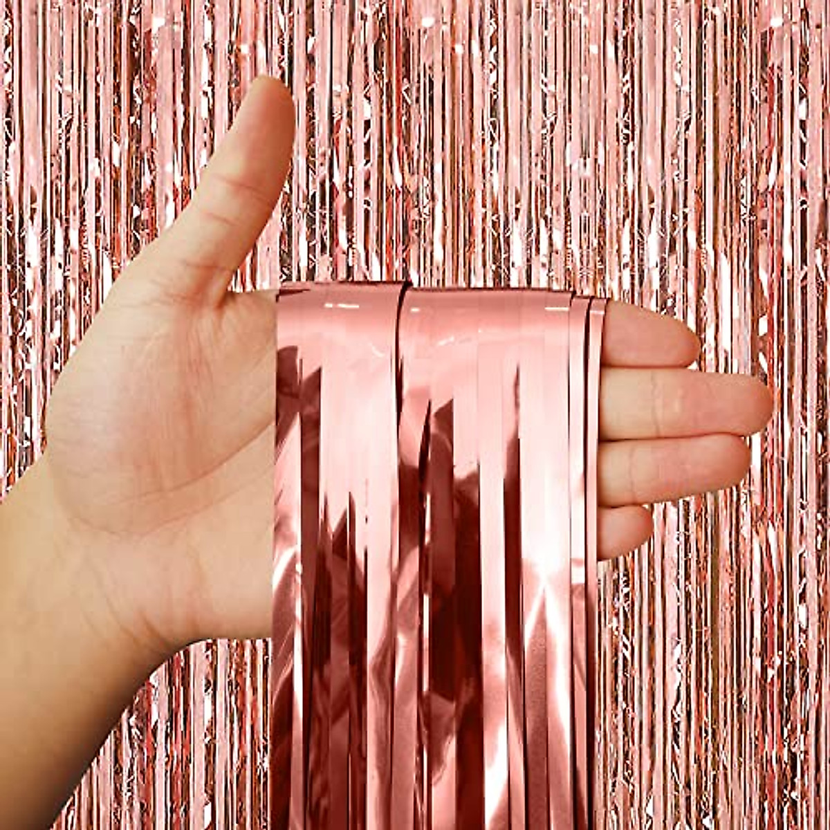 6 Pack Rose Gold Foil Fringe Curtains Party Backdrop, 3.28 x 8.2 ft Metallic Foil Tinsel Fringe Backdrop Door Fringe for Photo Wedding Birthday Bridal Showers Graduation Theme Party Decorations