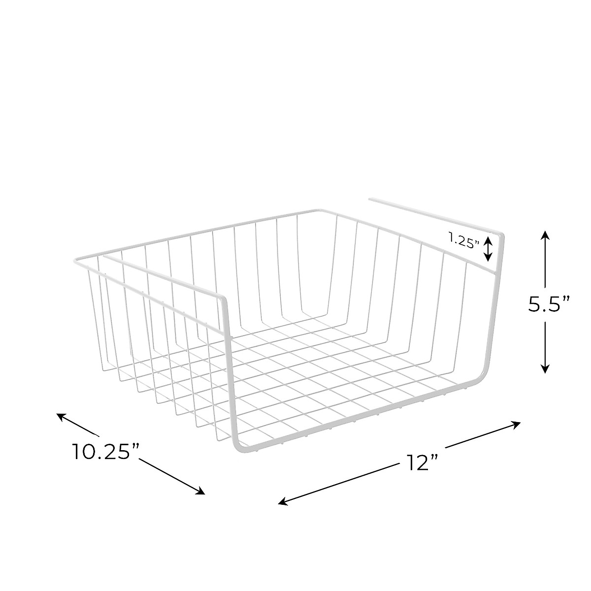Smart Design Undershelf Storage Basket - Small - Snug Fit Arms - Steel Metal Wire - Rust Resistant Finish - Cabinet, Pantry, Shelf Organization - Kitchen (12 x 5.5 Inch) [White]