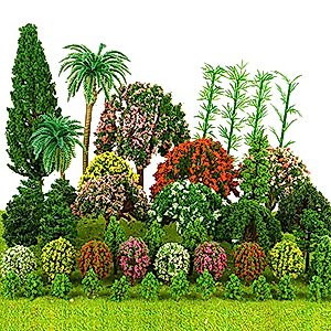 60pcs Model Trees Mixed Miniature Trees Plants Model Tree Train Scenery Artificial Fake Trees Model Railroad Scenery Diorama Supplies for DIY Crafts, Building Model, Scenery Landscape