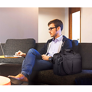 KROSER Laptop Bag Expandable Lightweight Briefcase for 17.3" Laptop Premium Business Work Bag Water-Repellent Messenger Bag with RFID Pockets for Travel/Women/Men-Black