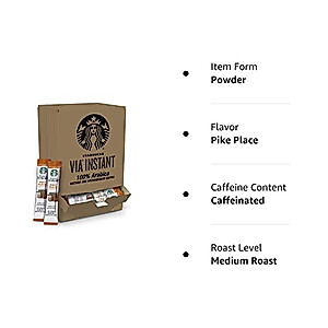 Starbucks VIA Instant Coffee—Medium Roast Coffee—Pike Place Roast—100% Arabica—1 box (50 packets)