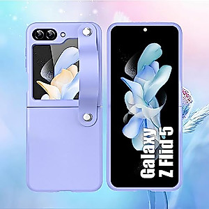 for Samsung Z Flip 5 Case with Wrist Strap, Anti-Drop Z Flip 5 Leather Case with Strap, Ultra-Thin PU Skin-Feel Flip 5 Case Anti-Scratch Shockproof Case for Samsung Galaxy Z Flip 5 5G 2023 (Pink)