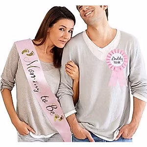 Armear Pink Baby Shower Sash for Mom To Be Sash Baby Boy Shower Decorations Daddy To Be Badge Baby Shower Decorations Girl - Gender Reveal Decorations