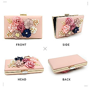 Milisente Evening Bag for Women, Flower Wedding Evening Clutch Purse Bride Floral Clutch Bag (Light Pink)