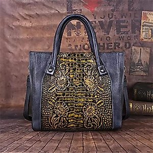 YDXNY Vintage Handmade Ladies Tote Bag Women Large Capacity Handbag Ladies Embossed Shoulder Bag (Color : Black, Size : 26(L)*27(H)*13(W) cm)