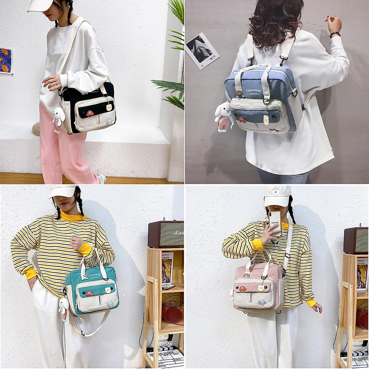 Cute Bags For School Kawaii Japanese Bag Multifunction Laptop,Aesthetic Backpacks for Teen Girls Kids Messenger Lunch Totes(black)