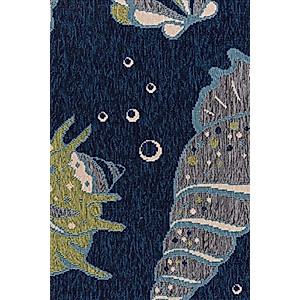 GAD Great American Distributors Sanibel Premium Indoor Outdoor Area Rug Accented Island Seaside Seashell Aquatic Marine Life Design Navy Blue/Gray (5'3"x7'7")