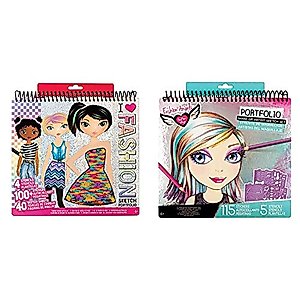 Fashion Angels Fashion Design Sketch Portfolio (11451) Full Size Sketch Book, Fashion Coloring for Kids,Brown/A & Make-up & Hair Design Sketch Portfolio