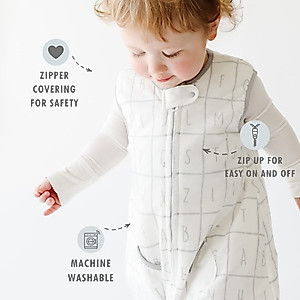 Tealbee DREAMSUIT: Toddler Sleep Sack with Feet 12-18 Months, 18-24 Months - 1.2 TOG Four Season Baby Wearable Blanket for Walkers - Bamboo, Organic Cotton Sleeping Bag (12m-2T) - Alphabet
