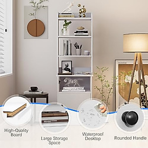 Aufvolr 6 Tier Bookshelf with Cabinet，Tall Night Stand with Charging Atation, Wood Book Shelf Storage Organizer, Modern Display Standing Shelf Unit for Bedroom, Living Room, Office (White)