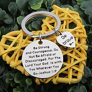 FEELMEM Joshua 1:9 Be Strong And Courageous Religious Keychian Be Brave Inspirational Keyring Scripture Jewelry Christian Gift (silver)